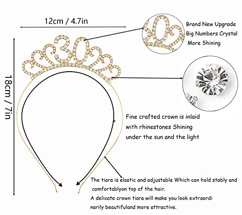 30th Birthday Crown and Birthday Sash 30th Birthday Decorations for Women 30th Birthday Tiara Headbands 30th Birthday Gift for Women (Gold)