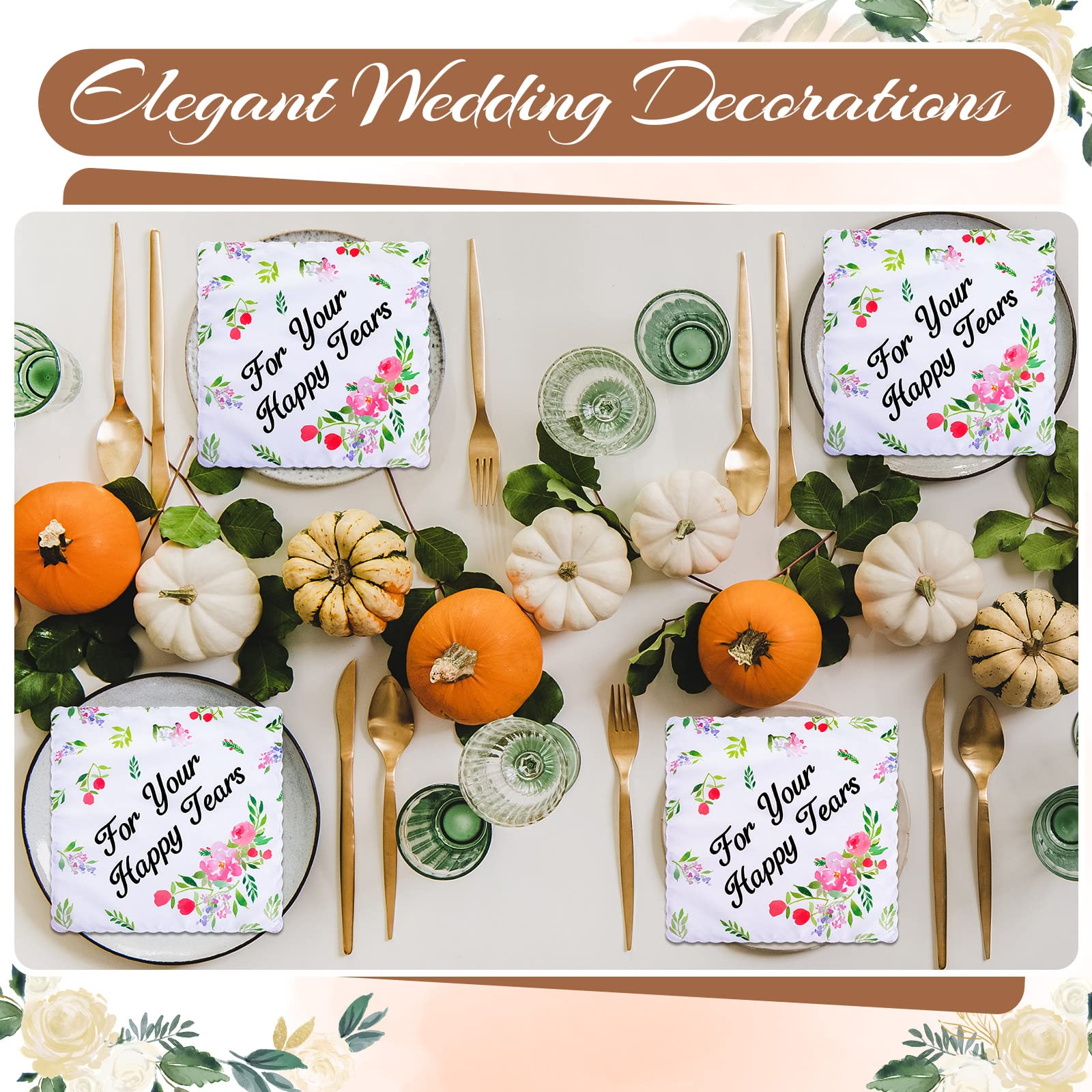12PCS Wedding Handkerchiefs For Your Happy Tears Wedding Handkerchiefs with Scallop Lace Edges for Bride,Bridal Shower Wedding Day Gift (Fresh Style)