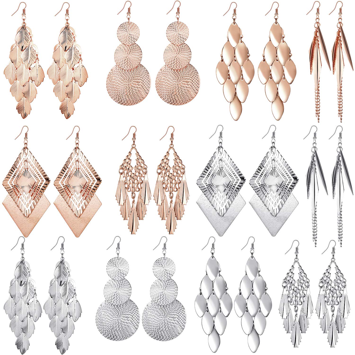 12 Pairs Drop Dangle Earrings Bohemian Long Fringed Metal Earrings Set Vintage Statement Earring for Women Mother's Day Gifts