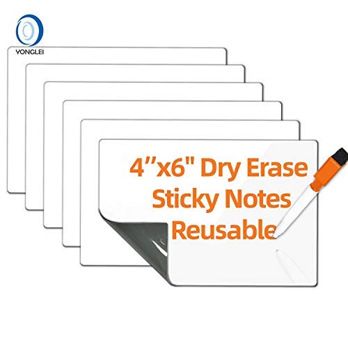 Dry Erase Sticky Notes . 4×6 inches 5- Pack, Very Convenient Reminders, Labels, and Decals,Never Buy Paper Notes Again, Its Eco-Friendly!