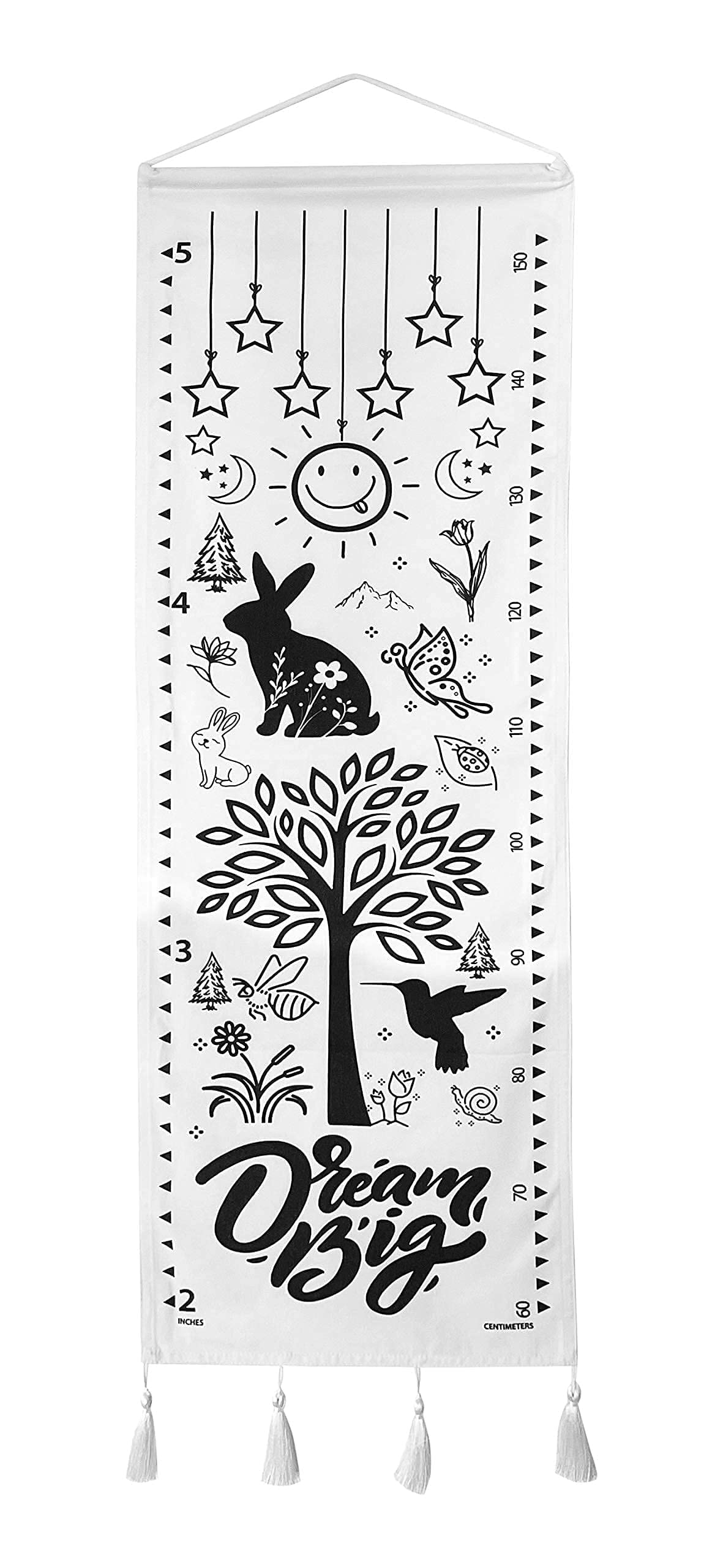 Canvas Growth Chart for Kids for Measuring Height Against The Wall Unique Gift Ideas, Gender Neutral Measure Toddler’s Growth for Boys and Girls Strong Fabric Height Ruler