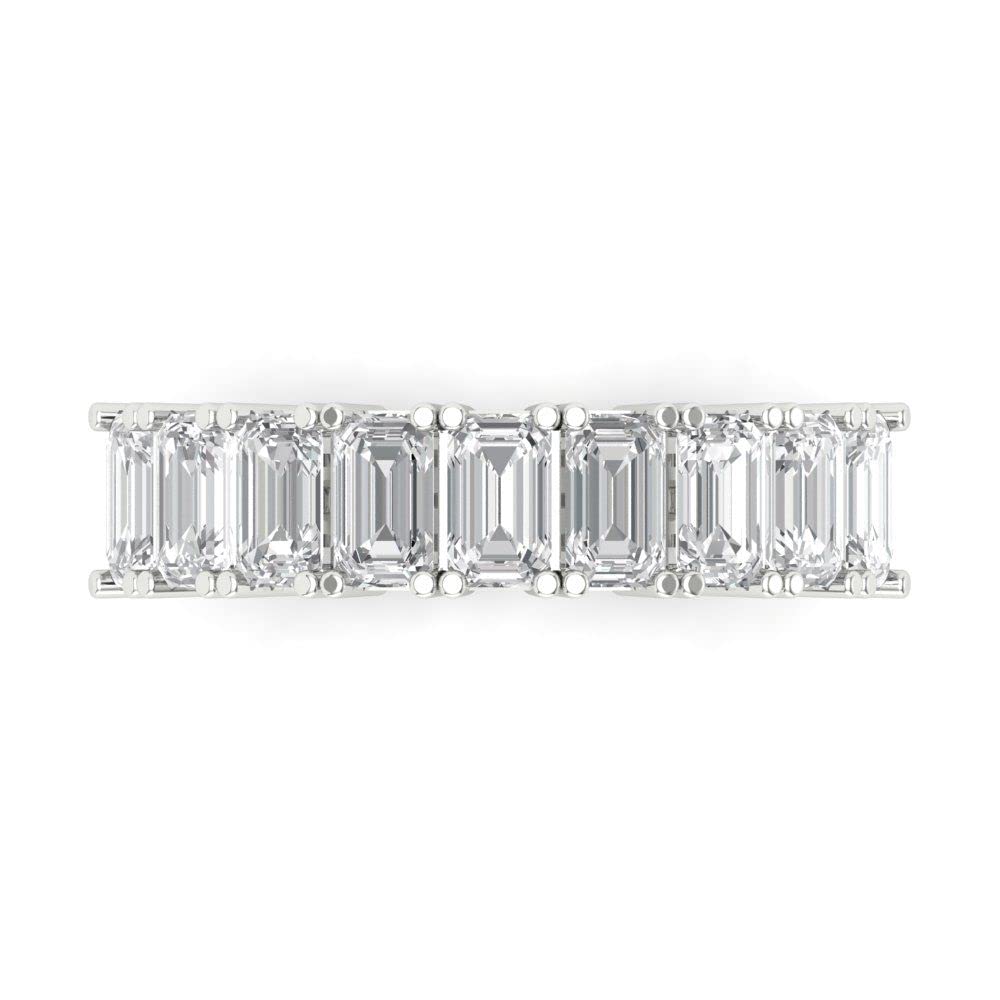 2.61 ct Emerald Cut Clear Simulated Diamond 14k White Gold Eternity Wedding Engagement Promise anniversary Band Sz 6.75