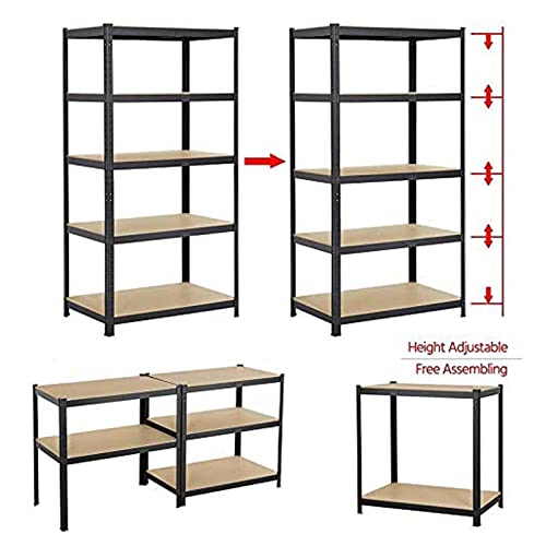 5-Shelf Adjustable Heavy Duty Storage Shelving Unit, Metal Steel Shelf Rack for Kitchen Garage Pantry Organization, Black (40 x 90 x 180cm)