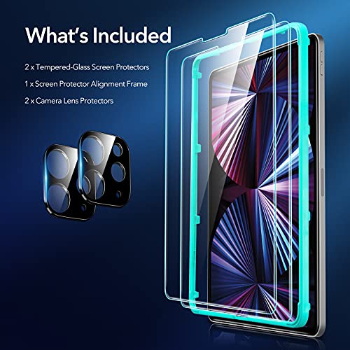 ESR Screen Protector for iPad Pro 11 Inch (2022/2021/2020, 4th Gen/3rd Gen/2nd Gen) with Camera Lens Protector, Tempered-Glass Film, Fingerprint and Scratch Resistant, Face ID Compatible, 2 Pack