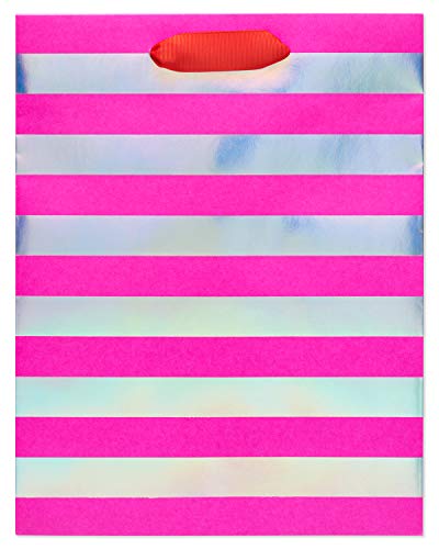 Papyrus 13" Large Gift Bag (Pink Stripes) for Birthdays, Bridal Showers, Baby Showers and All Occasions (1 Bag)