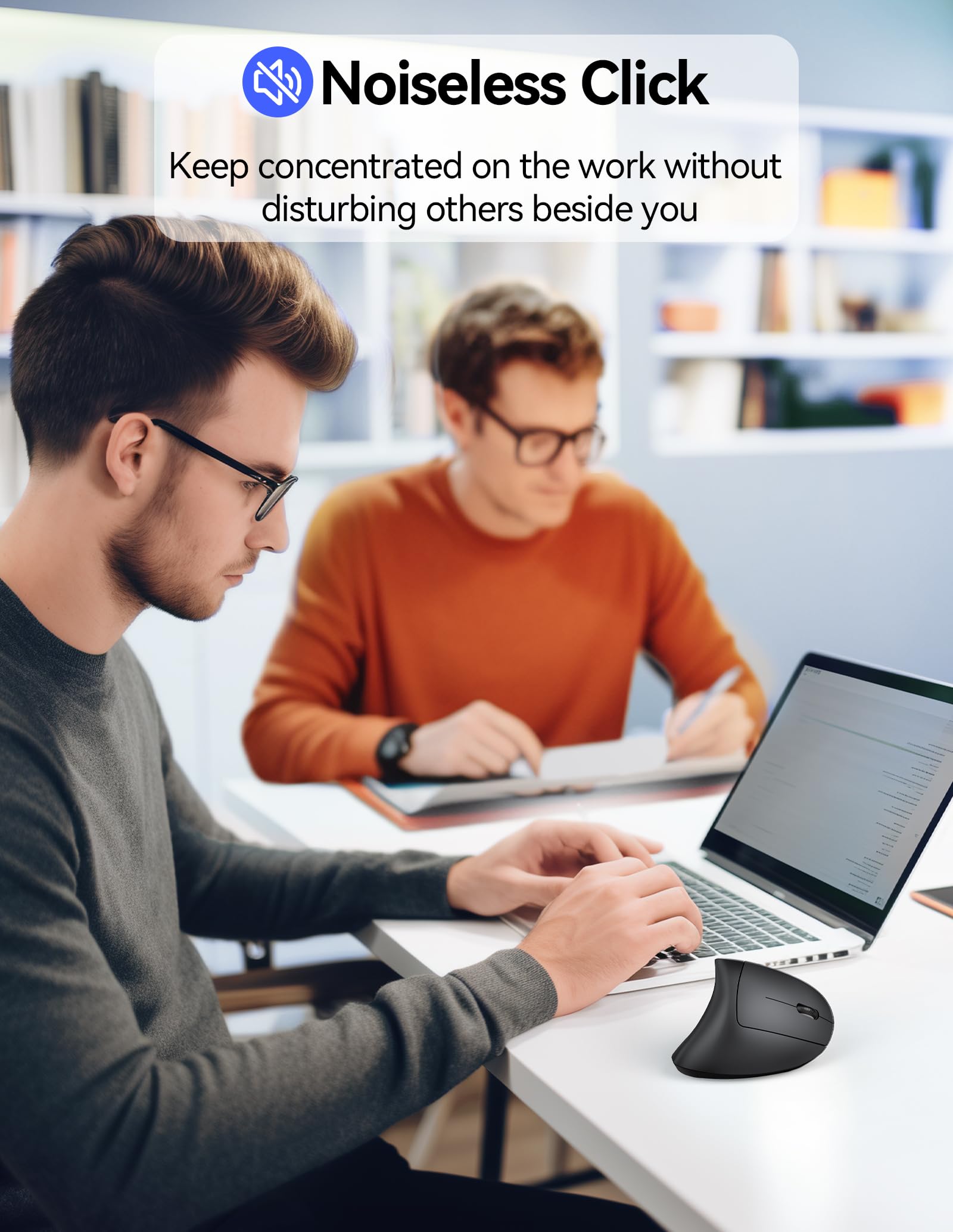 TECKNET Ergonomic Mouse, Rechargeable Vertical Ergo Mouse Wireless, Silent 2.4GHz 6 Buttons Optical Carpal Tunnel Mouse, 5 Adjustment Levels, Up to 4800DPI Wireless Mouse for Laptop, Desktop, PC