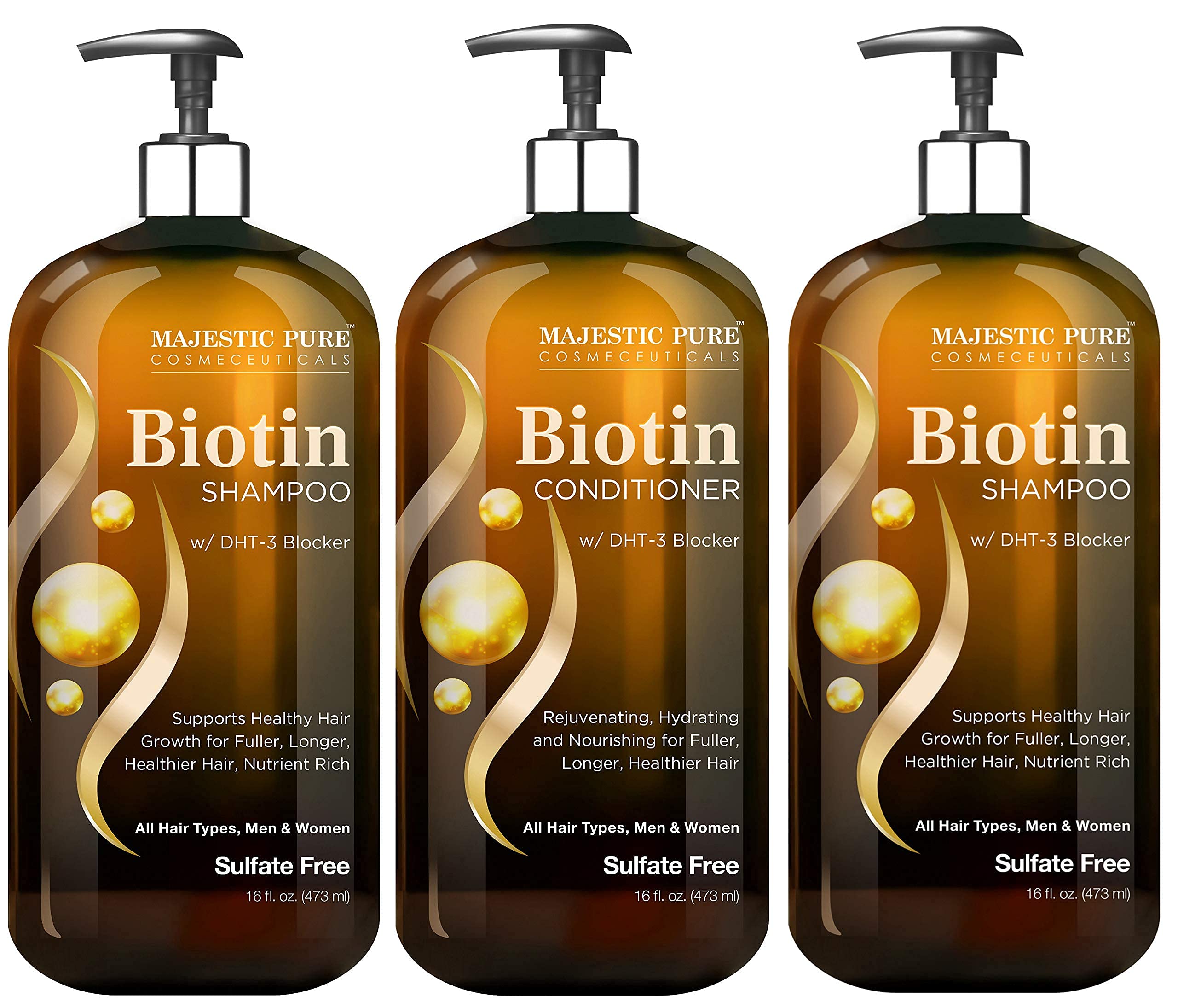 Majestic Pure Biotin with DHT Blocker Complex Shampoo and Conditioner Set (16 oz each) and Biotin Shampoo (16 oz) Bundle