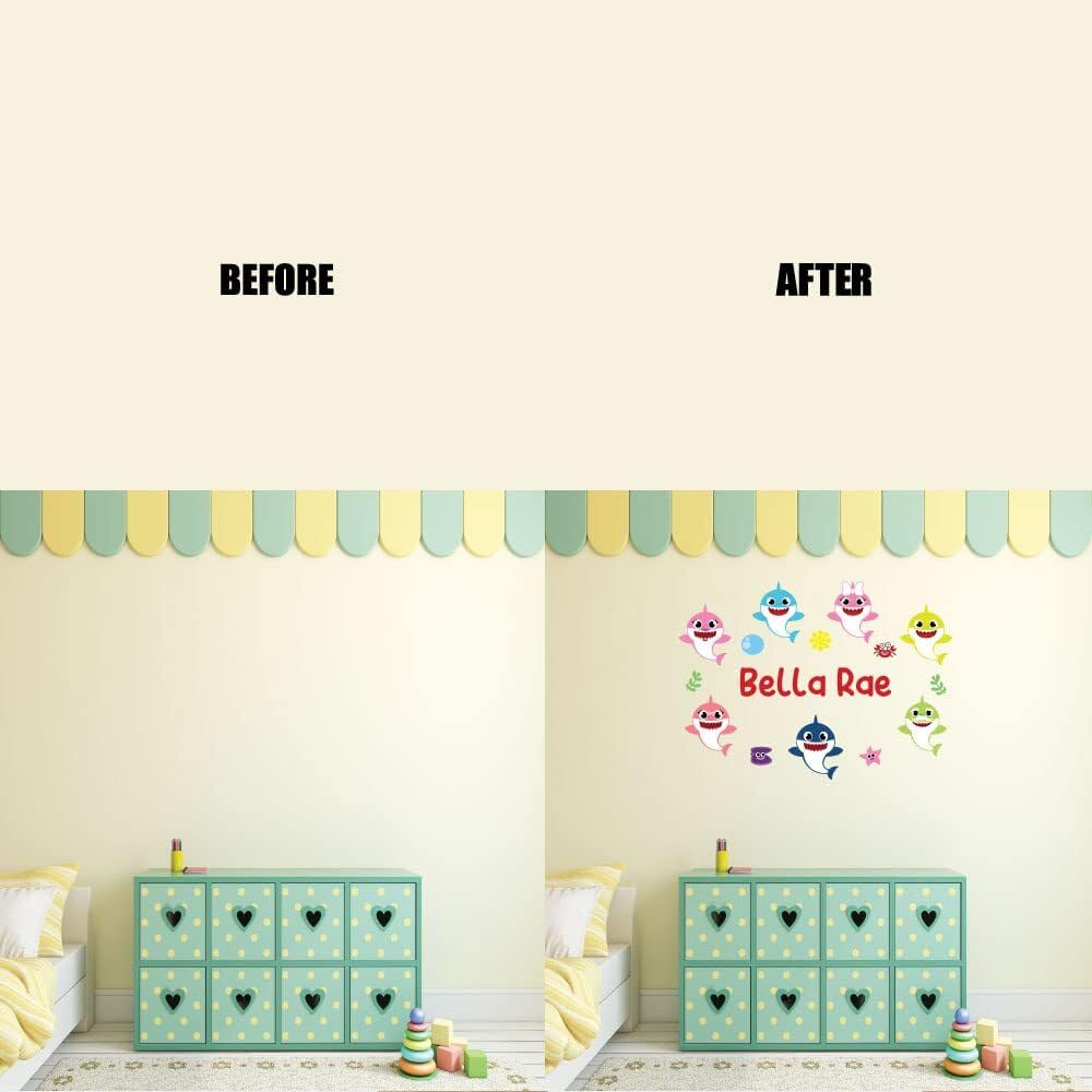 Shark Custom Name Nursery Baby Boy Wall Decal Vinyl Sticker for Kids | Home Décor | Custom Kids Room Decal | Bedside Decals