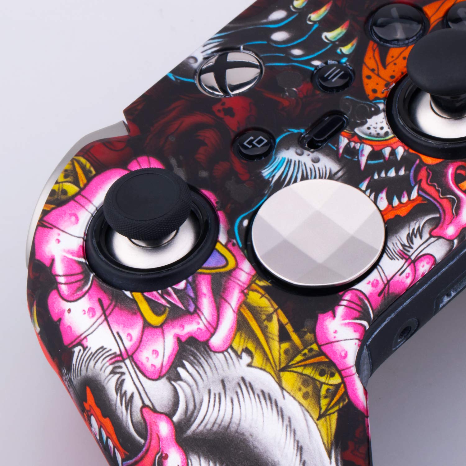 9CDeer 1 x Protective Customize Transfer Print Silicone Cover Skin Loong Red + 6 Thumb Grips Analog Caps for Xbox Elite Wireless Controller Compatible with Official Stereo Headset Adapter