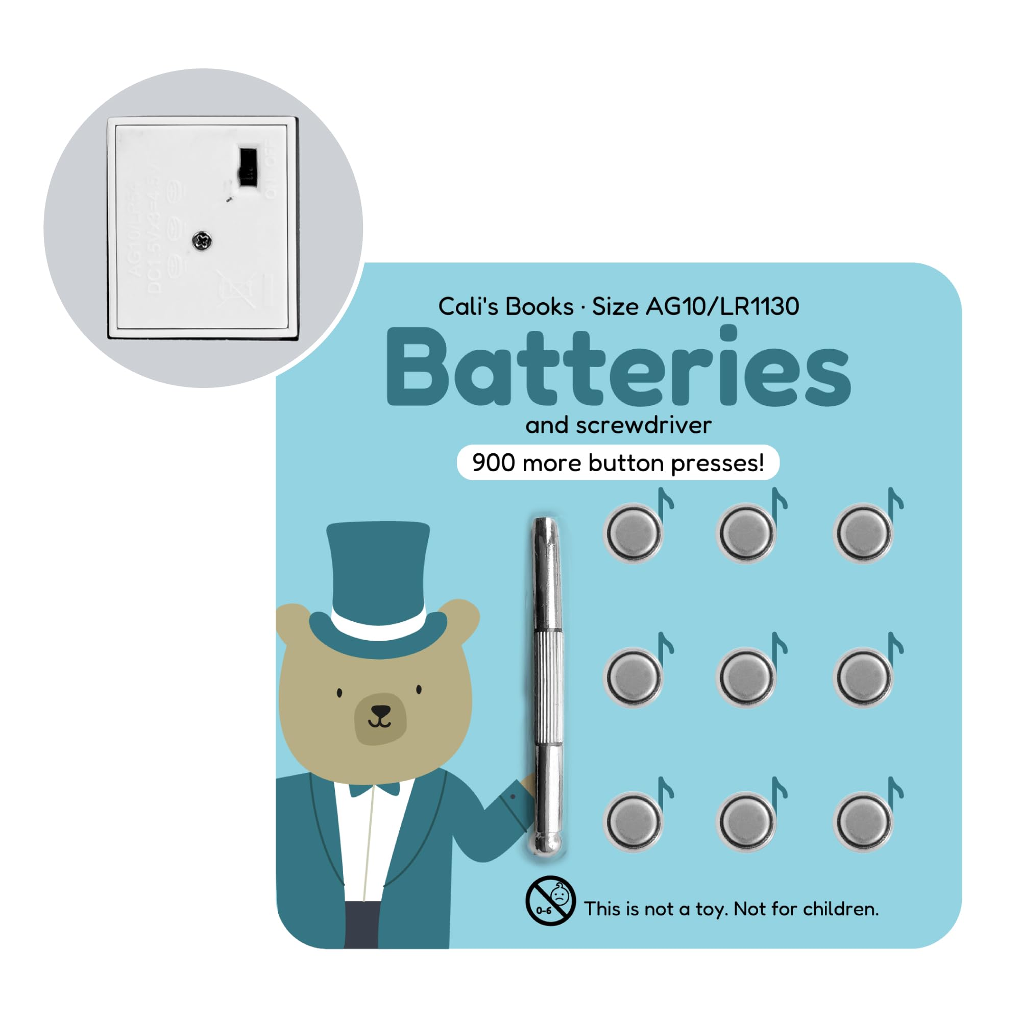 Cali's Books Battery Kit for Interactive Musical Books. Battery Kit with 9 AG10-LR54 Batteries and Small Screwdriver for Sound Books