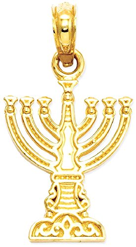 14K Yellow Gold Menorah Necklace Judaica Religious Pendant Israel Charm 23mm x 12mm Only