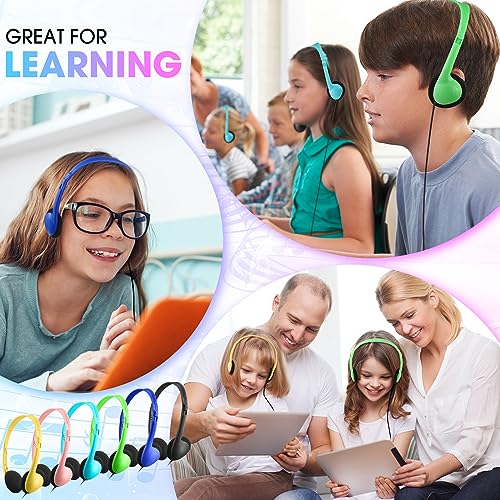 24 Pcs Headphones Bulk Classroom Headphones Adjustable over Head Earphones Wired Kids over Ear Headset with 3.5 mm Headphone Plug for School Classroom Airplane Students Children Adults (Classic Color)