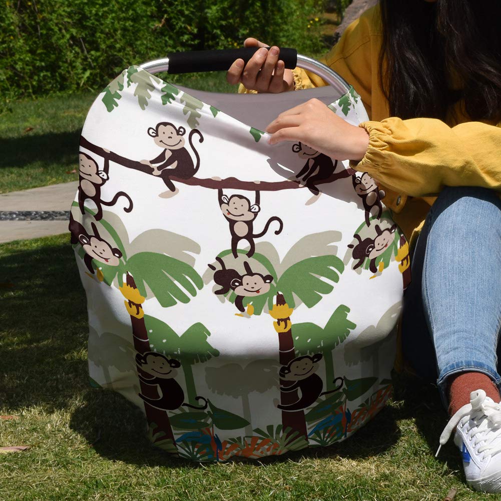 Car Seat Canopy Nursy Cover, Monkey Tree Jungle Zoo Multi Use Breastfeeding Scarf for Infant Carseat Canopy, Stroller, Shopping Cart, Highchair
