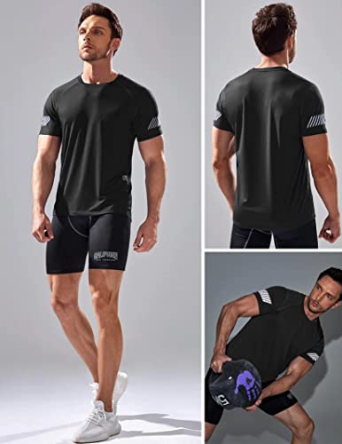 5 Pack Men’s Active Quick Dry Crew Neck T Shirts | Athletic Running Gym Workout Short Sleeve Tee Tops Bulk (Set 3, Medium)