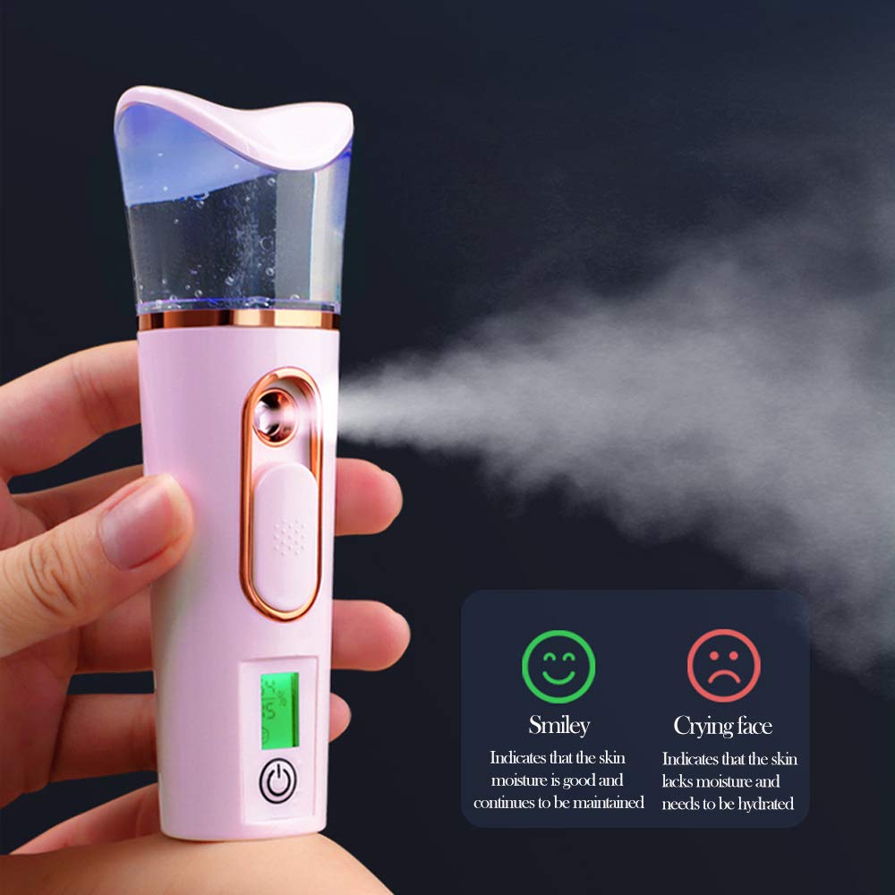 FATUXZ Handy Nano Facial Mister with Skin Analyzer Moisture Tester, Portable Nano Mist Sprayer Atomization Eyelash Extensions Steamer Mister,Mini Cool with Large Capacity,Face Moisturizing