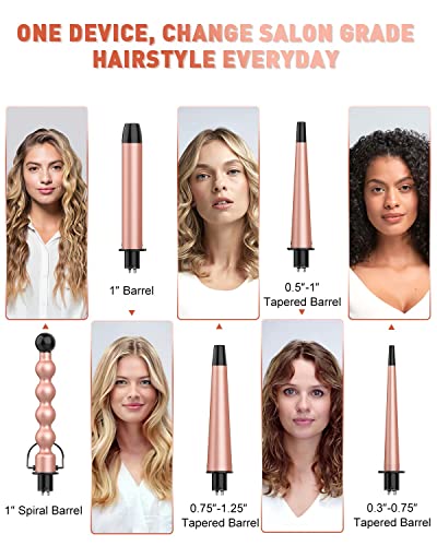 5 in 1 Curling Iron Set - BESTOPE PRO Curling Wand Iron with Interchangeable Barrels, 0.35”-1.25” Hair Curler Wand for Hairstyle, Instant Heat Up for All Hair Types, Heat Protective Glove & 2 Clips