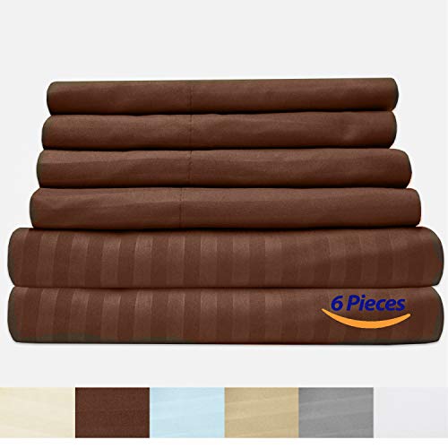 Cal King Size Bed Sheets - 6 Piece 1500 Supreme Collection Fine Brushed Microfiber Deep Pocket California King Sheet Set Bedding - 2 Extra Pillow Cases, Great Value, California King, Dobby Coffee