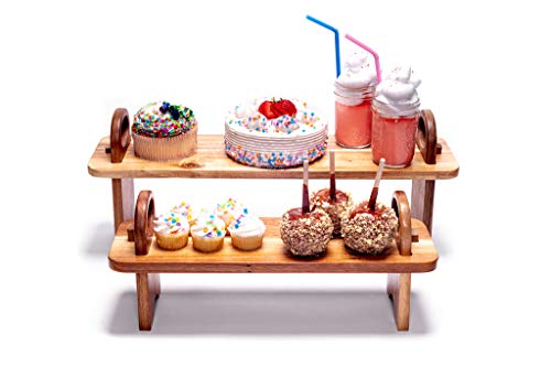 SPEShh Acacia Wooden Serving Board on Stand – Raised Wood Serving Trays Platter – Elegant Home Kitchen Countertop Organizer Shelf & Large Charcuterie Tray for Cheese Party Food 21.5 X 6 x 8.7 inches