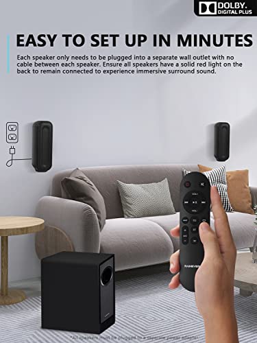 5.1 CH Surround Sound Bar with Dolby Audio, Sound Bars for TV with Wireless Subwoofer, Dolby Digital Plus, Bluetooth 5.0, Surround Sound System for Home Theater, Works with 4K & HD TVs| HDMI & Optical
