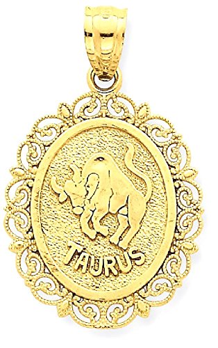 14K Yellow Gold Taurus Zodiac Oval Necklace Charm Pendant (Bull) Only
