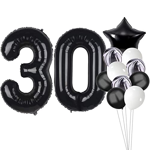 30th Birthday Decorations for Him,Happy 30th Birthday Balloons Bouquet,30th Anniversary Balloons,30 balloon numbers,Black Party Decorations for Women Men