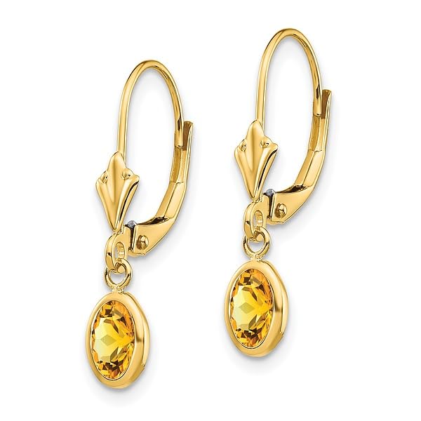 14K Yellow Gold Oval Orange Citrine Drop Dangle Earrings November Birthstone Jewelry