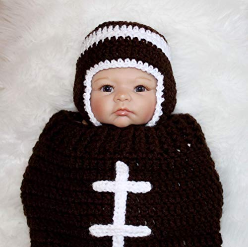 Handmade Newborn Baby Boy Football Snuggle Sack Cocoon Baby Bonnet Photo Prop Shower Gift