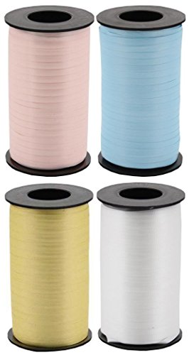 Baby Shower 4-Pack Bundle of Berwick Splendorette Crimped Curling Ribbon - Baby Blue, Baby Pink, Pastel Yellow, White - 500 yards each