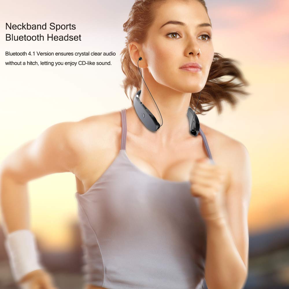 BEARTWO Foldable Bluetooth Headset, Lightweight Retractable Bluetooth Headphones for Sports&Exercise, Noise Cancelling Stereo Neckband Wireless Headset (with Carry case) (Gray Matte)