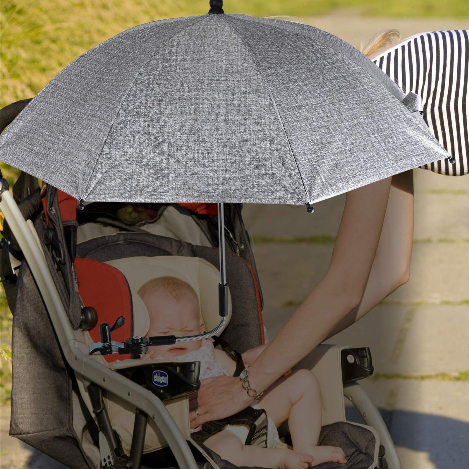 TOYANDONA Stroller Sun Cover Umbrella Clip On Sun Shade Blackout Blind UV Rain Protection Umbrella for Strollers Bicycle Baby Carriage Cart Grey