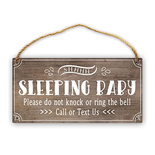 Baby Sleeping Sign for Front Door 12 x 6 Inches Do Not Disturb Door Hanger Sign Shhh Baby is Sleeping Sign Do Not Knock or Ring Doorbell Wood Plaque for Home Baby Room Nursery Kindergarten Decoration