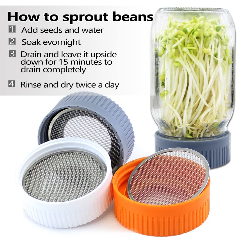 5 Pack Sprouting Lids for Wide Mouth Mason Jars, Plastic Sprout Lid, Bean Screen Sprouting Lids, Suit for Grow Bean Sprouts, Alfalfa, Salad Sprouts etc