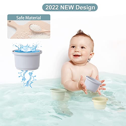 Baby Stacking Cups Bath Toy for Toddlers 1-3,8PCS Stackable Nesting Cups Water Pool Tub Toy for 6-12 Months Infant,Early Educational Develop Montessori Gift for 2-4 Years Old Boys Girls