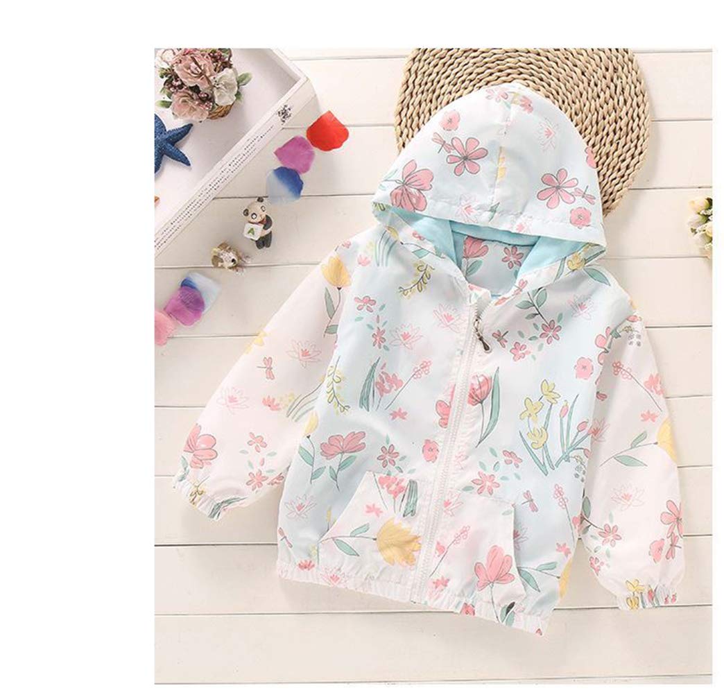 Feidoog Kids Baby Toddler Girls Cartoon Spring Fall Outerwear Windbreaker Zipper Hooded Jackets Coat,White,1-2T