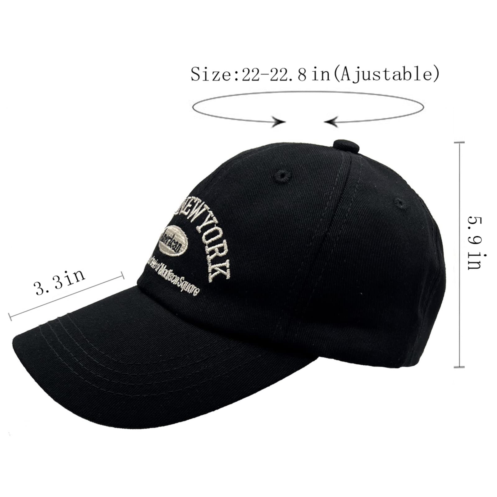 1989 New York Cotton Baseball Cap, Classic Vintage Washed Dad Hat Adjustable Snapback Summer Hats for Men Women Teens Kids Black