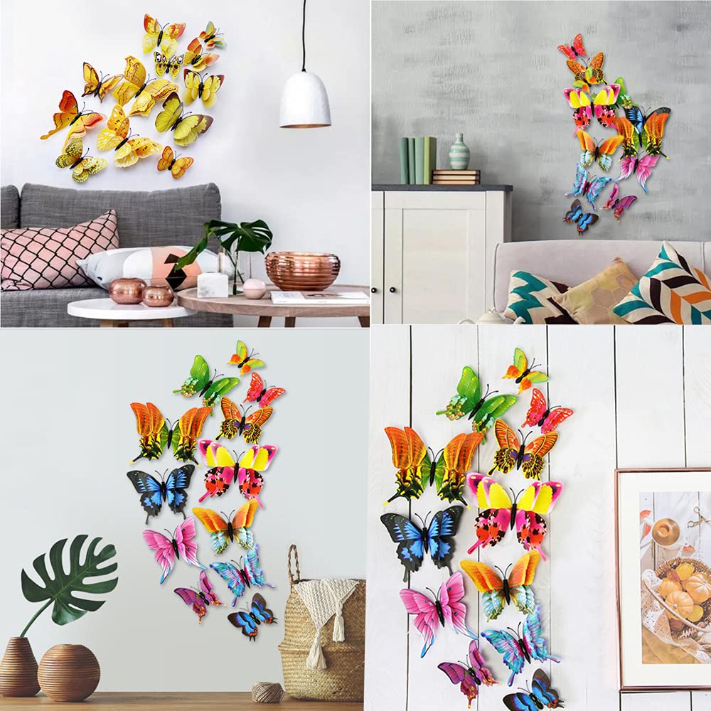 NC 3D Double Layer Butterfly Wall Decor Removable Butterfly Stickers DIY Decorative Wall Art Crafts for Children Room Decor 12pcs(White)