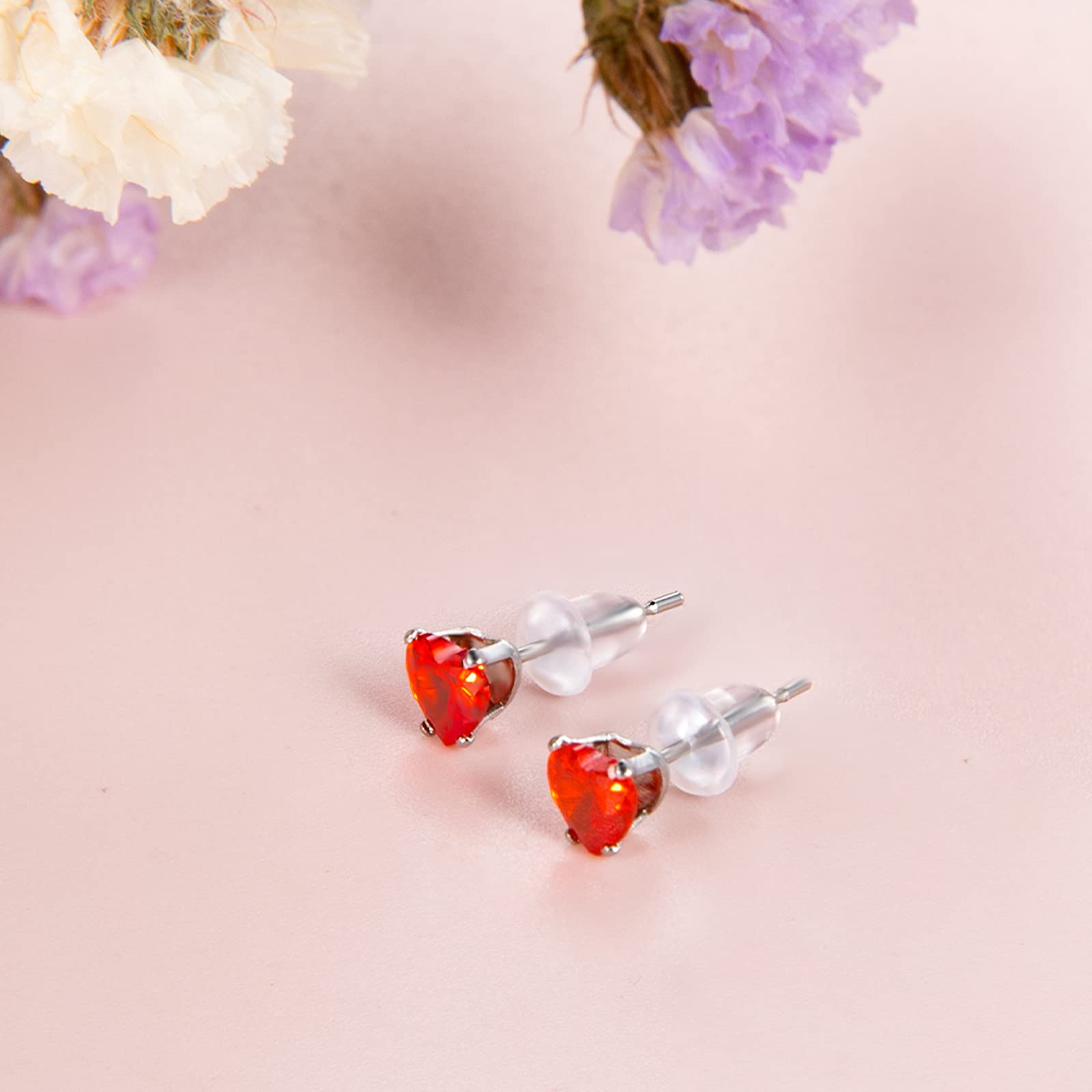 12 Pairs Stainless Steel Stud Earrings for Women, Heart Star Triangle CZ Stud Earrings, Cubic Zirconia Birthstone Stud Earrings Set (Heart CZ 4MM)