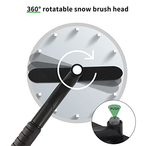 Snow Brush Extendable, 2 in 1 Ice Scraper for Car Windshield with Foam Grip and Rotating Brush Head, Heavy Duty ABS (Grey)