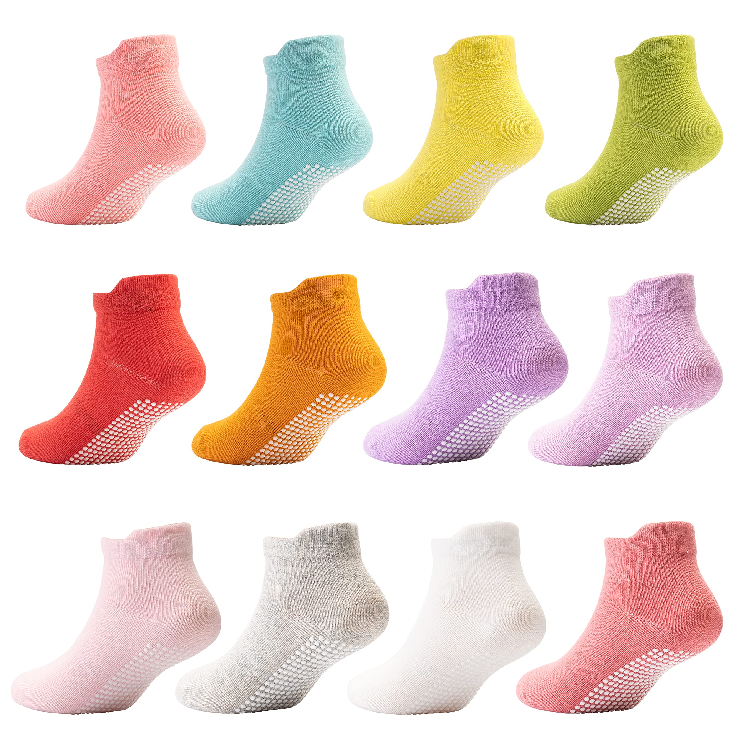 Dicry Toddler Non-Slip Ankle Socks Baby Anti-skid Grips Socks for Infant Kids (1-3T, Girls Colorful 12 Pairs)