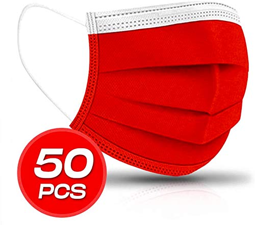 Magshion 50Pcs Disposable Face Cover 3-Ply Filter Non Medical Breathable Earloop Masks for Air Pollution (Red)