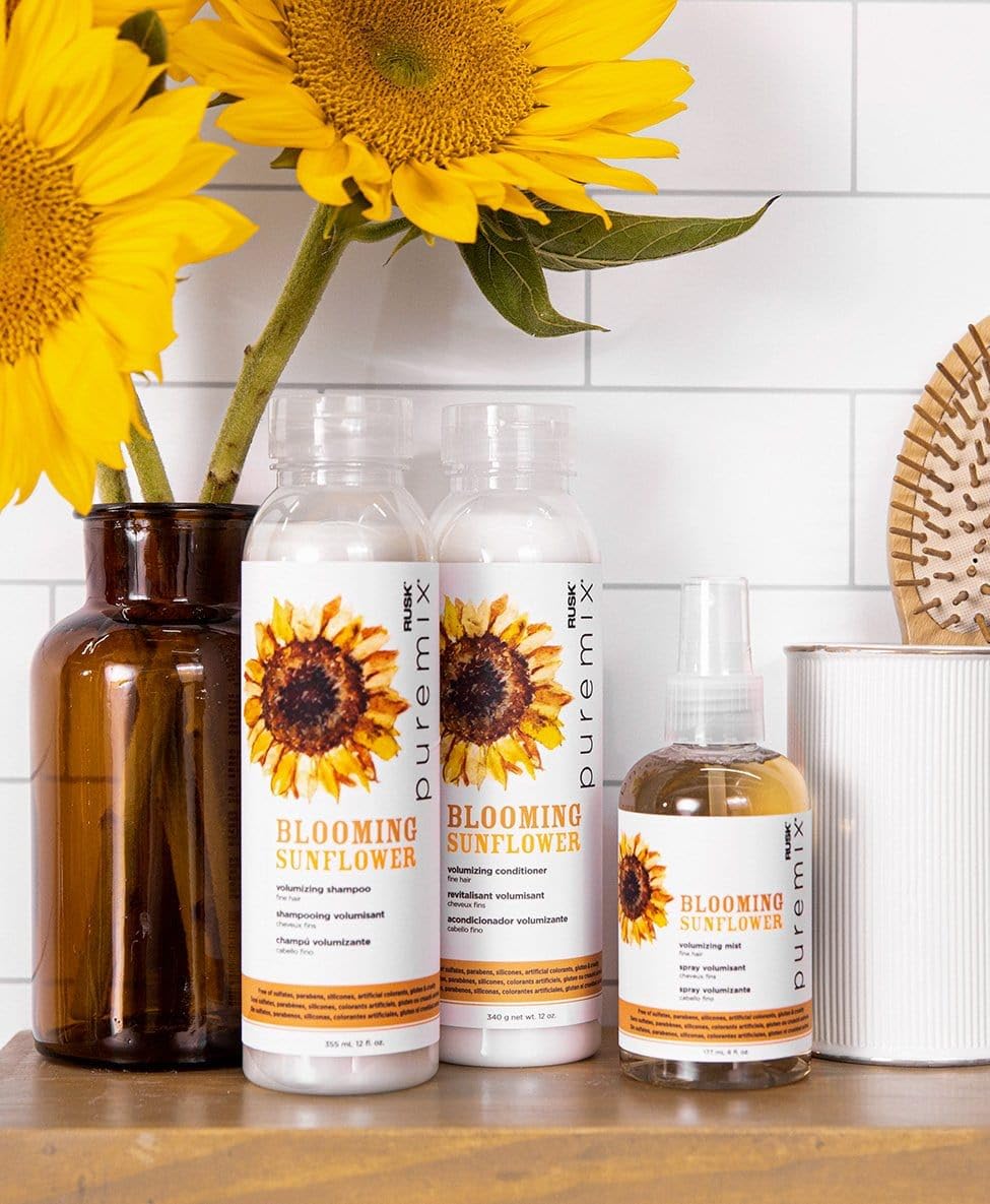 RUSK Puremix Blooming Sunflower Volumizing Shampoo, Naturally Thickens and Lifts Strands, 12 fl. oz.