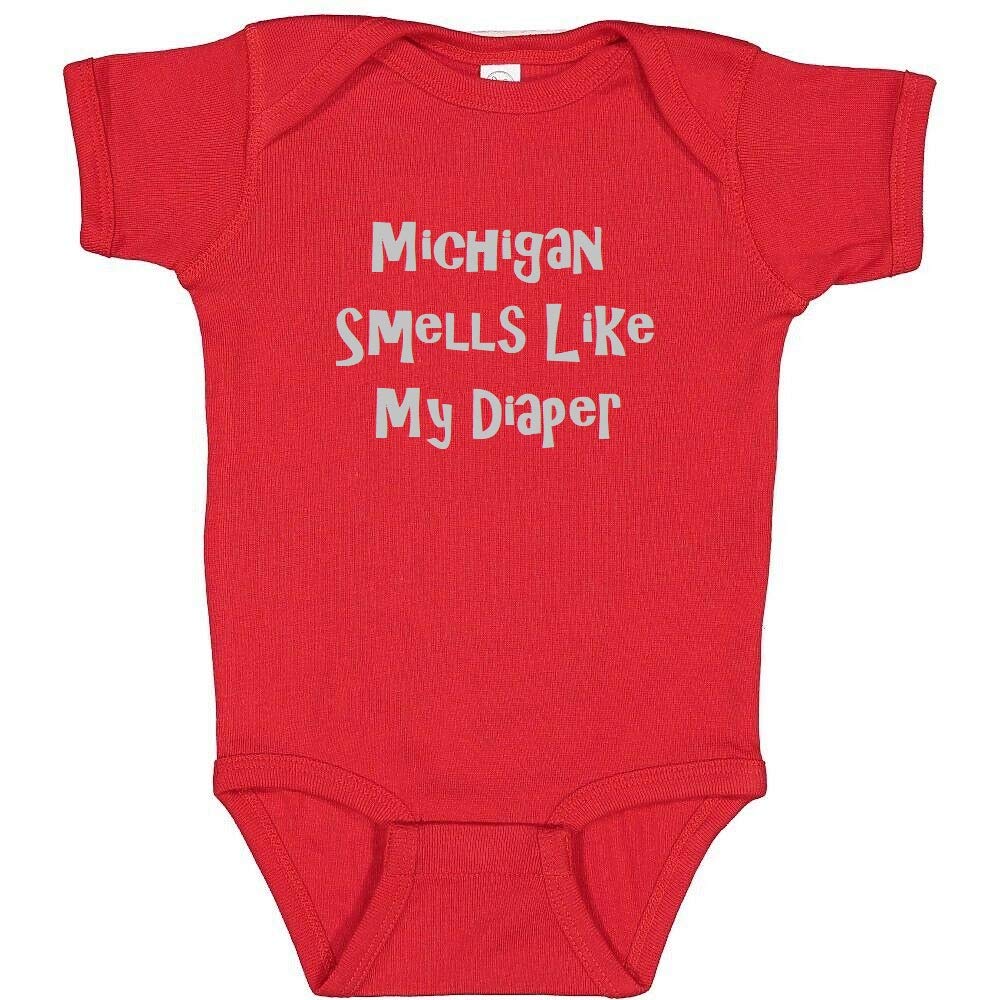 Campus Originals Ohio State Buckeyes Baby Infant Shower Birthday Gift Michigan Smells Like My Diaper Funny Rival Team Creeper Bodysuit (6 Months)