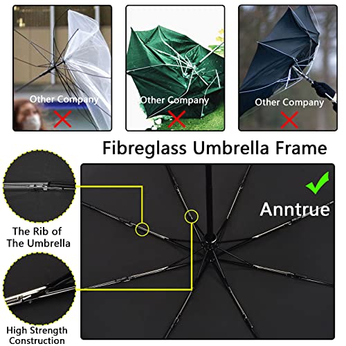 Anntrue Windproof Travel Umbrella, Auto Open Close Lightweight Compact Portable Backpack Folding Umbrella, Perfect for Car, Purse, Men and Women (Black)