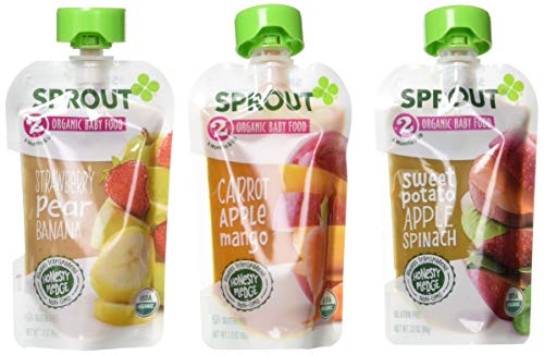 Sprout Organic Baby Food, Stage 2 Pouches, 6 Flavor Fruit & Veggie Variety Pack, 3.5 Oz Purees (Pack of 12)