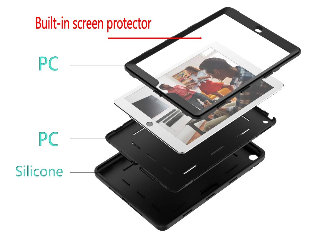 Case for iPad 9th / 8th / 7th Generation Cover case 10.2 inch with Built-in Screen Protector Model MYLF2LL/A MYLD2LL/A MYLC2LL/A MYN32LL/A MYL92LL/A MYLA2LL/A MYLE2LL/A (Black + Black)