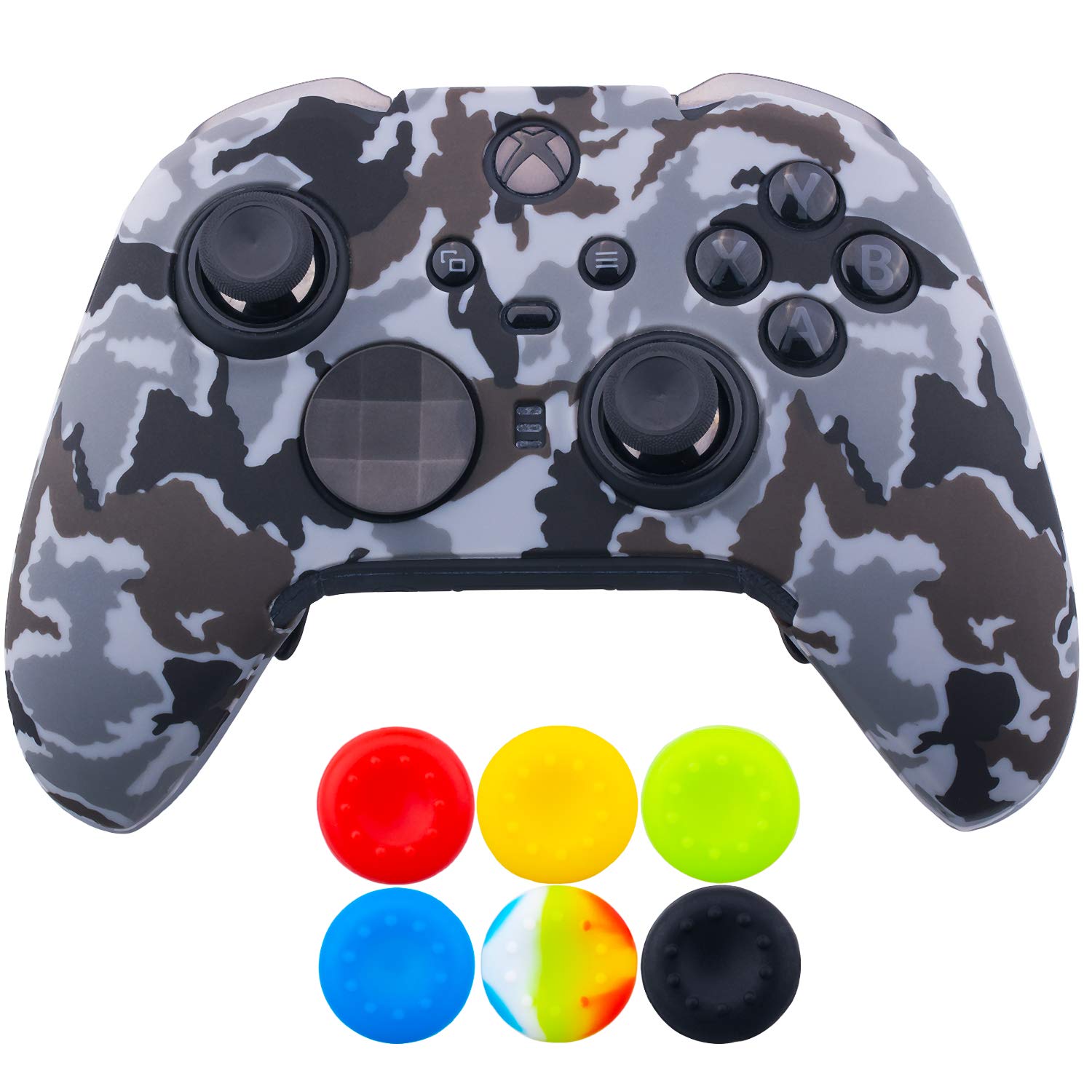 9CDeer 1 x Protective Customize Transfer Print Silicone Cover Skin Camougrey + 6 Thumb Grips Analog Caps for Xbox Elite Series 2 Controller