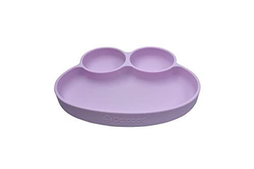 Abiie Octopod Frog Silicone Plates with Suction - Spill Proof, Easy to Clean - BPA-Free Bowl - Suction Plates for Baby and Toddler - Training & Feeding Divided Grip Dish (Pink Lavender)