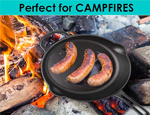 Mirro MIR-19053 12" Pre-Seasoned Ready to Use Round Cast Iron Skillet with Helper Handle, Black