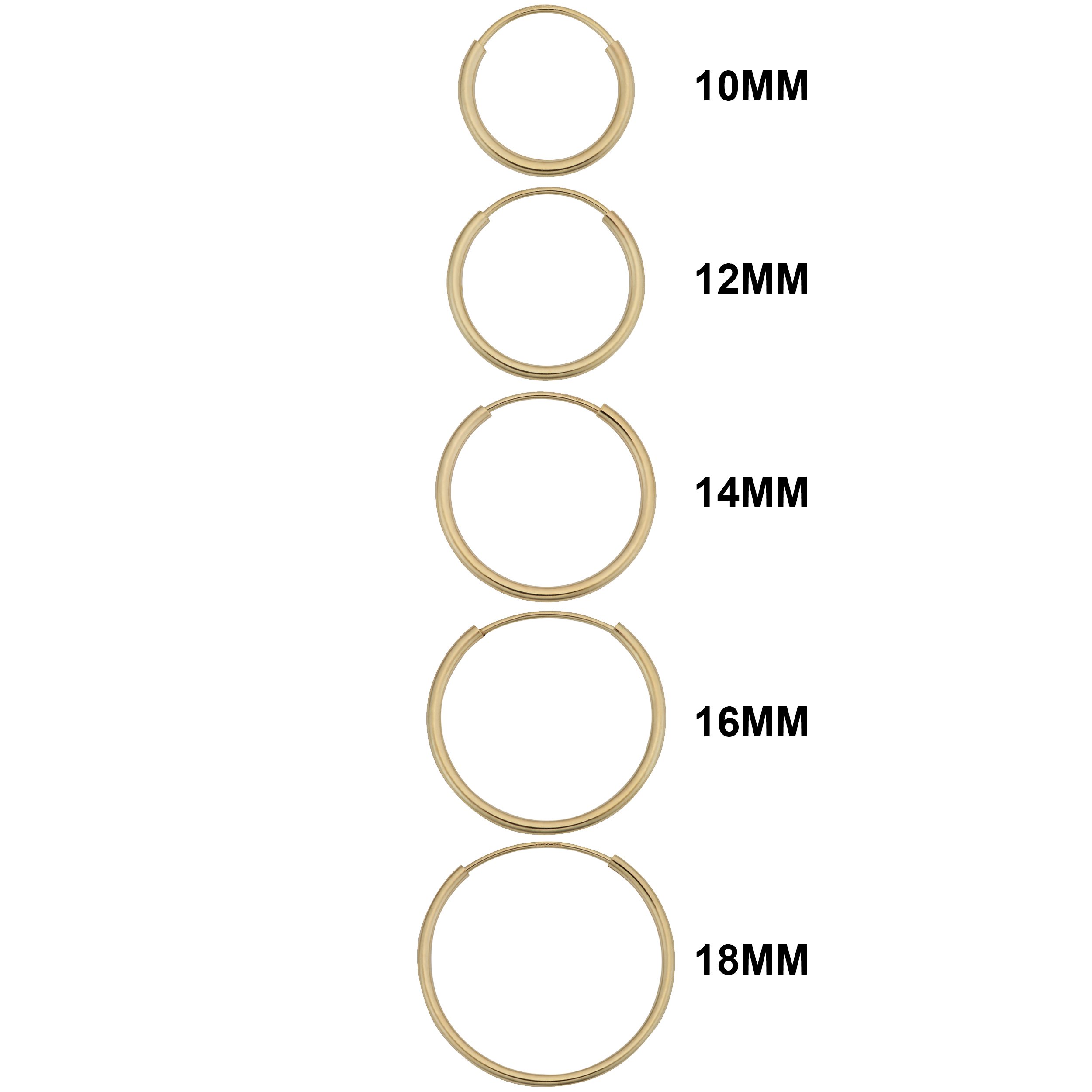14k Yellow Gold 1mm Thick 10mm Round Tube Endless Hoop Earrings - Very Small Hoops
