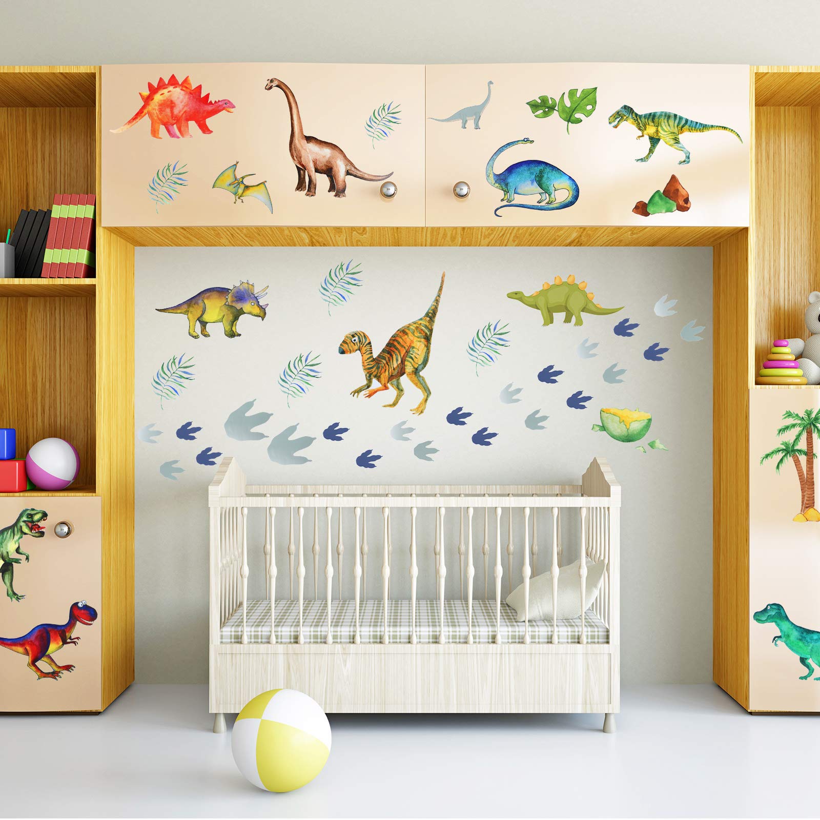 Dinosaur Room Decor for Boys Dinosaur Footprint Wall Decals Sticker for Bedroom Nursery Living Room Bathroom(Chic Style)